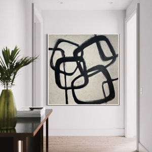 Abstract Black and White Square With Rounded Edges Paintings on Canvas ...