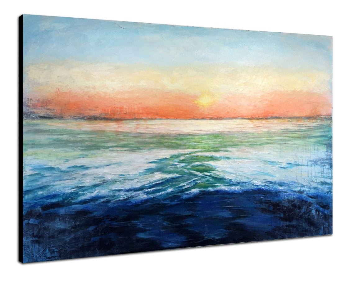 Abstract Sunset Painting Ocean Painting Canvas Abstract Ocean - Etsy