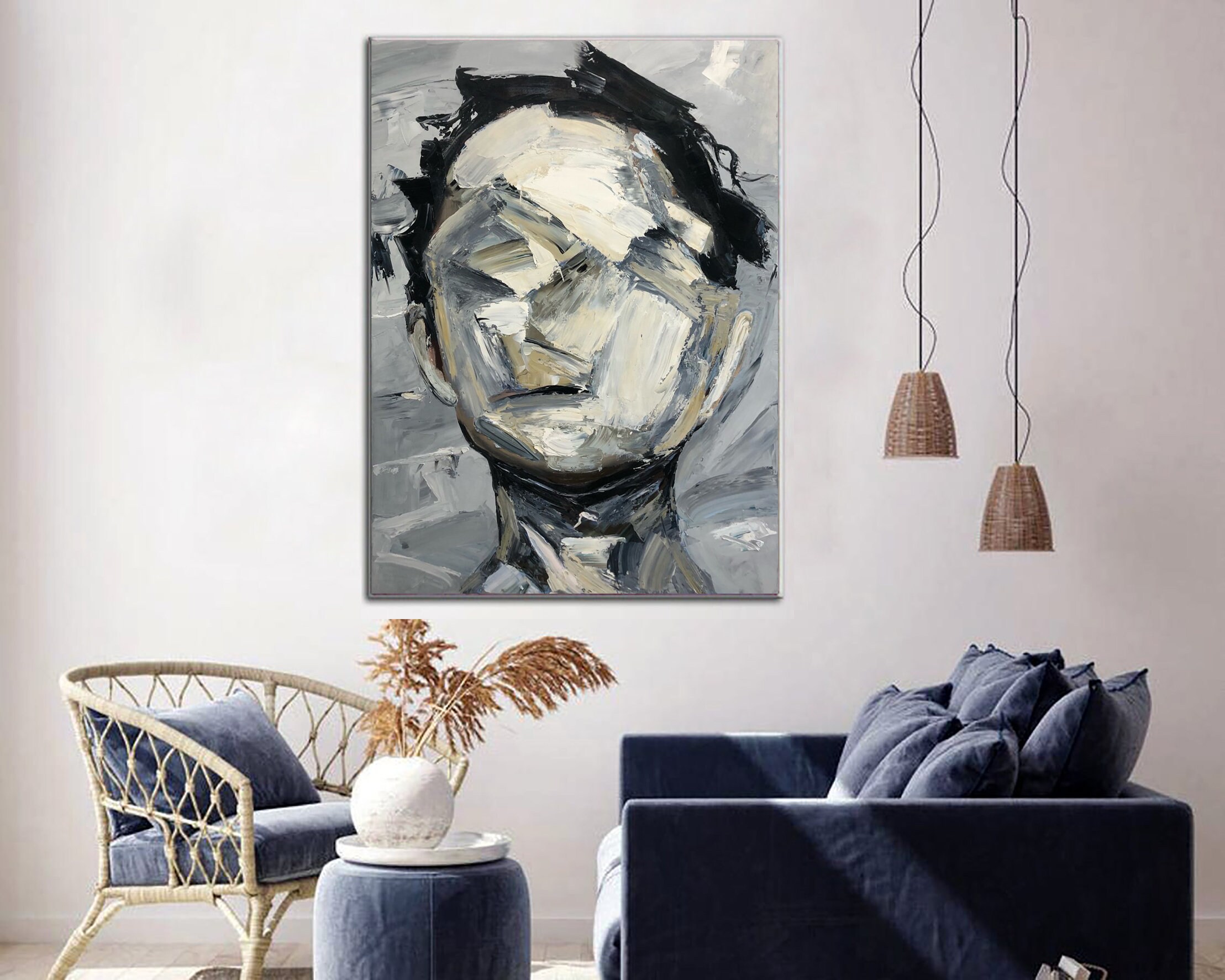 Abstract Face Painting on Canvas Aestethic Painting Wall Art - Etsy
