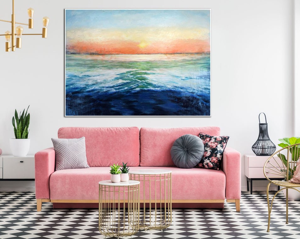 Abstract Sunset Painting Ocean Painting Canvas Abstract Ocean - Etsy