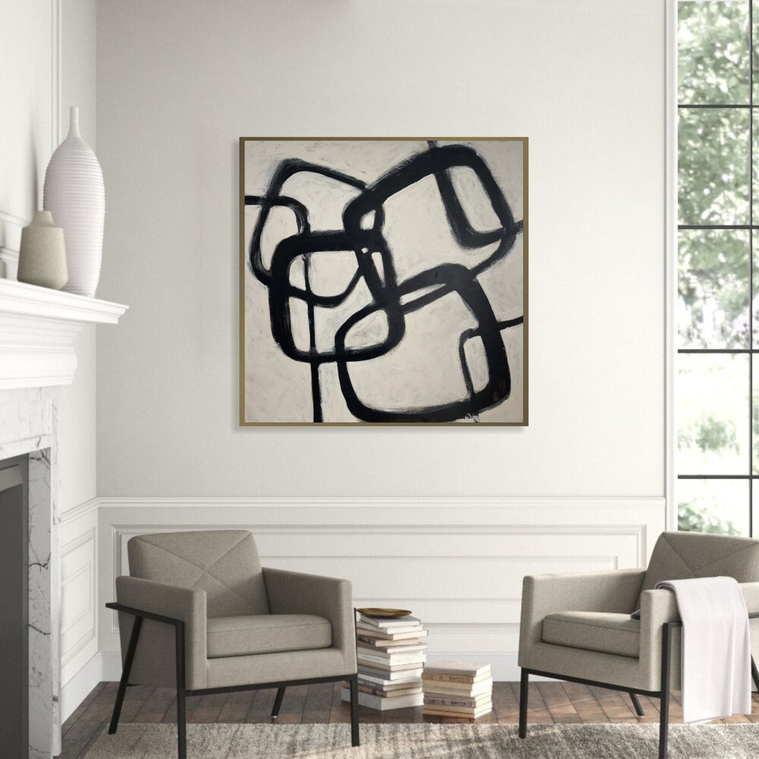 Abstract Black and White Square With Rounded Edges Paintings - Etsy