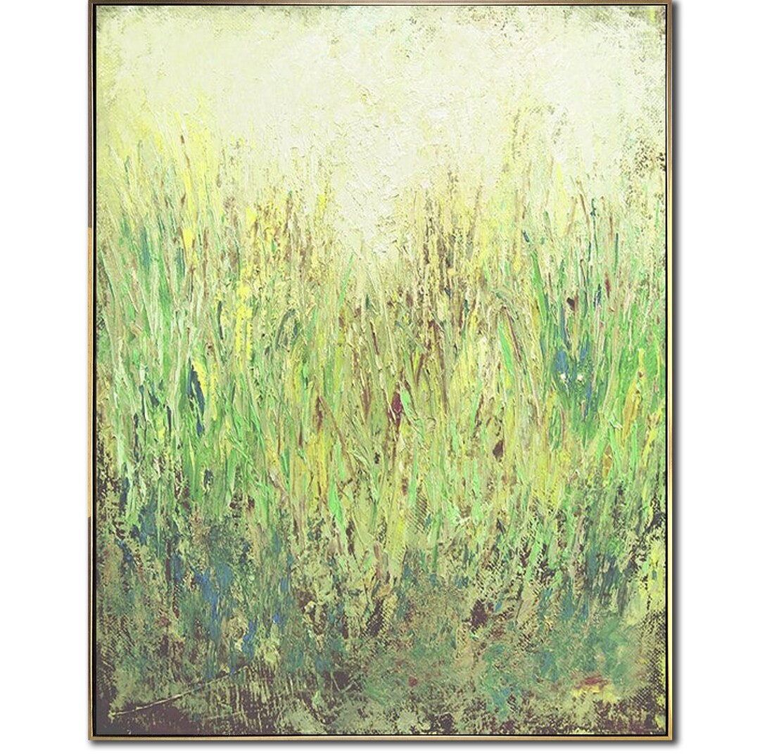 Grass Field Art Nature-inspired Art Green and Earthy Tones Painting ...