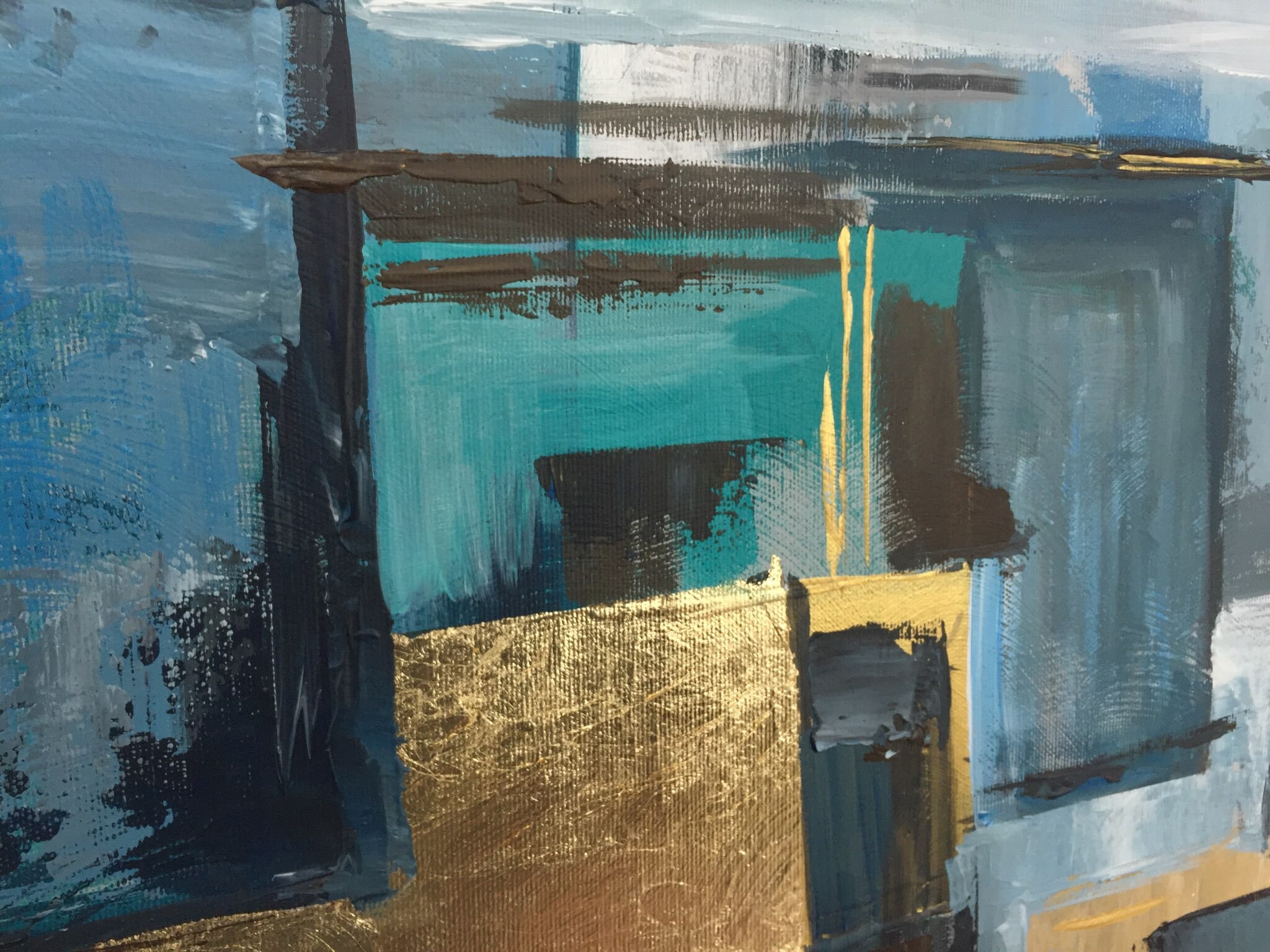 Original Paintings Large Blue Wall Art 60x60 Gold Leaf | Etsy