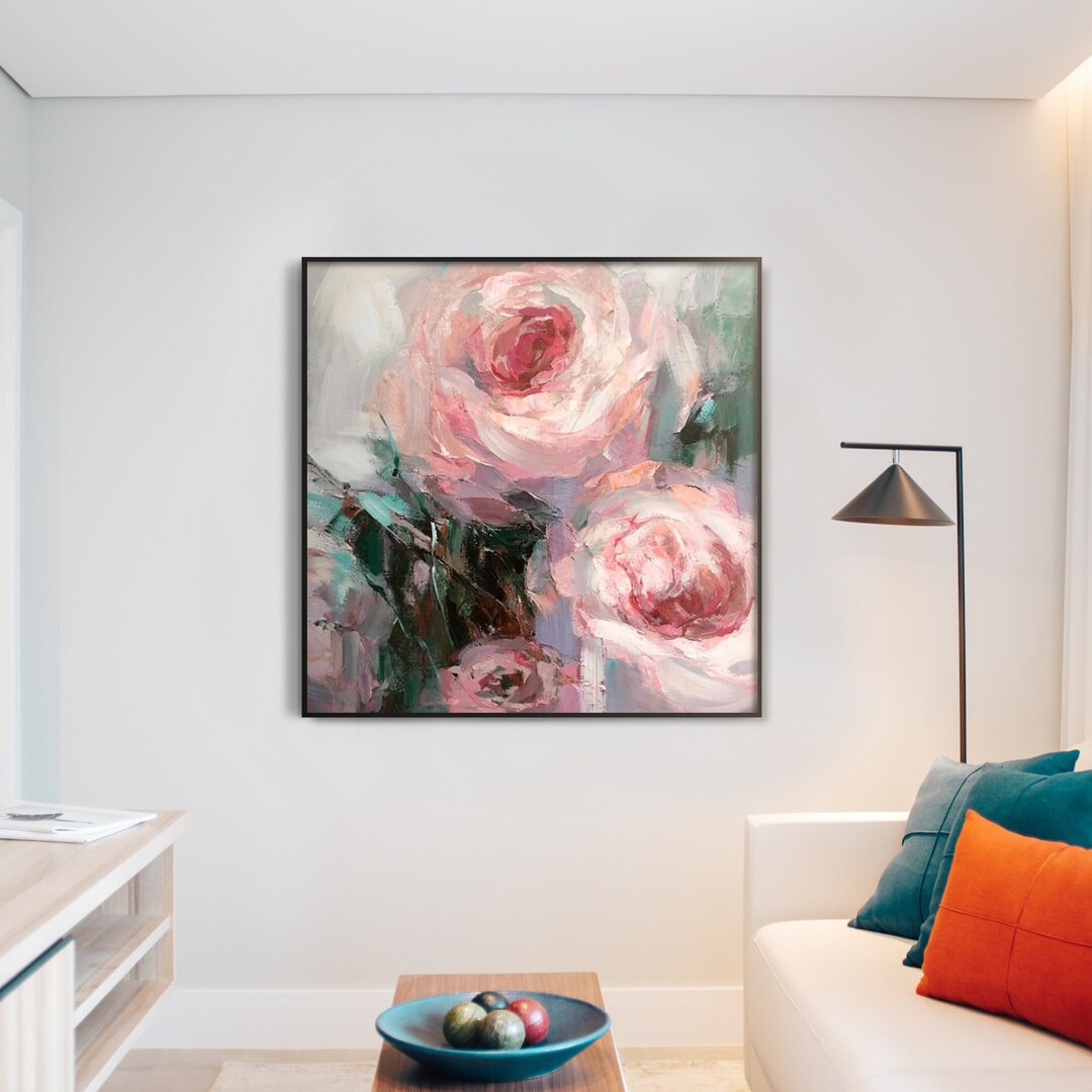 Large Rose Painting – Pink Floral Impressionist Canvas Art for Modern ...