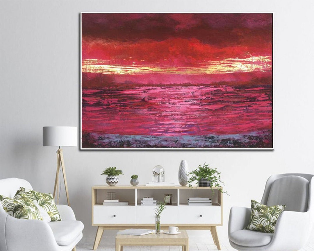 Abstract Red Sunset Painting Original Wall Art on Canvas Red - Etsy