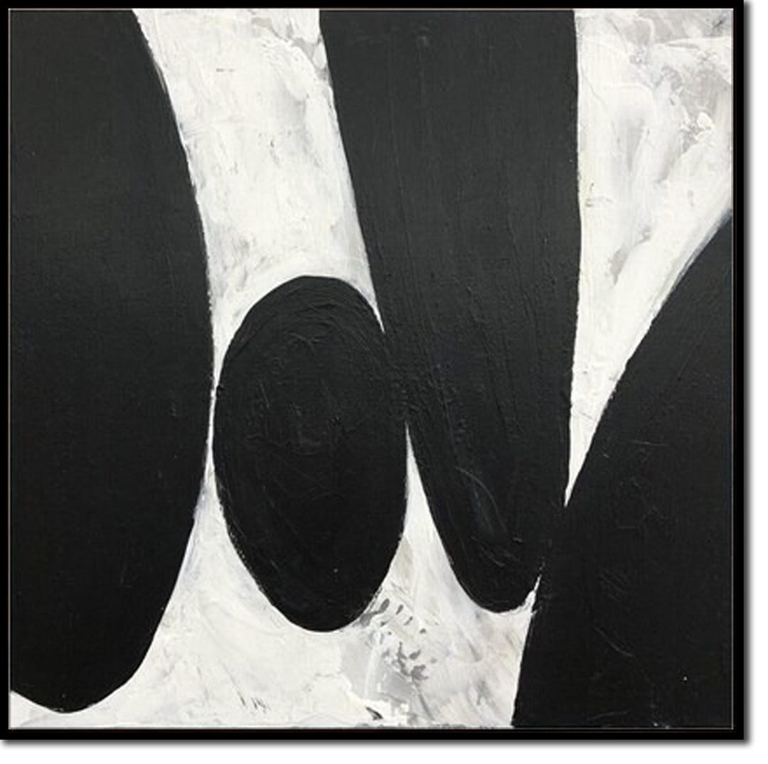 Bold Black and White Abstract Painting Minimalist Textured Canvas Art ...