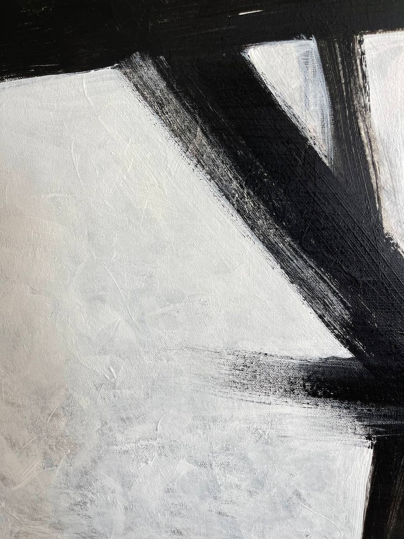 Black White Abstract Painting Large: Minimalist Textured Canvas ...