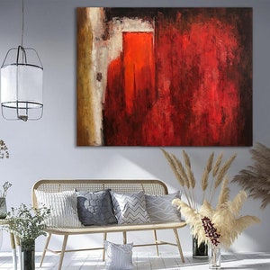 Modern Red Painting Canvas Abstract Impressionism Art Red Wall Art ...