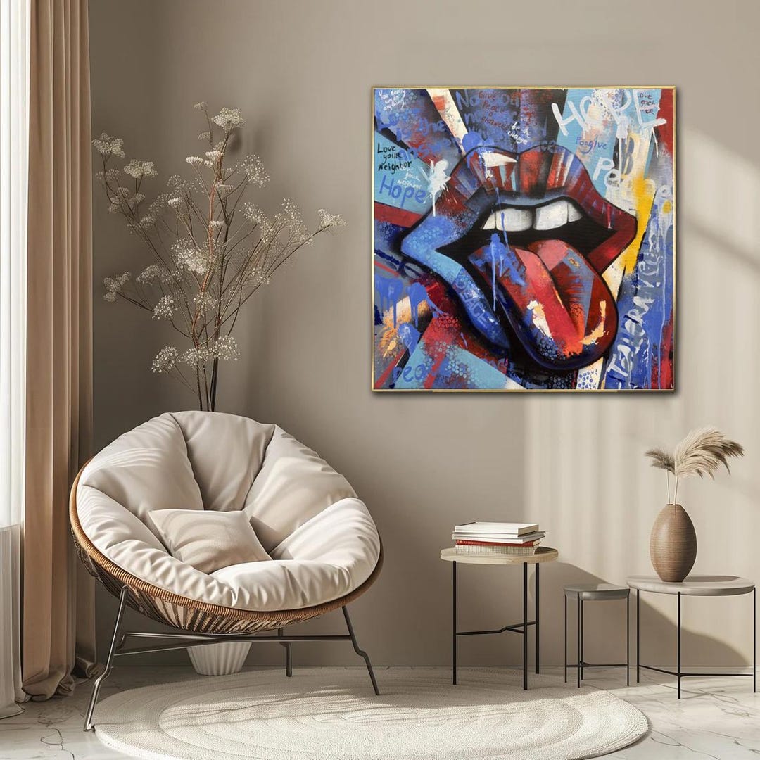 Large Pop Art Lips Painting – Colorful Abstract Canvas Wall Art - Etsy