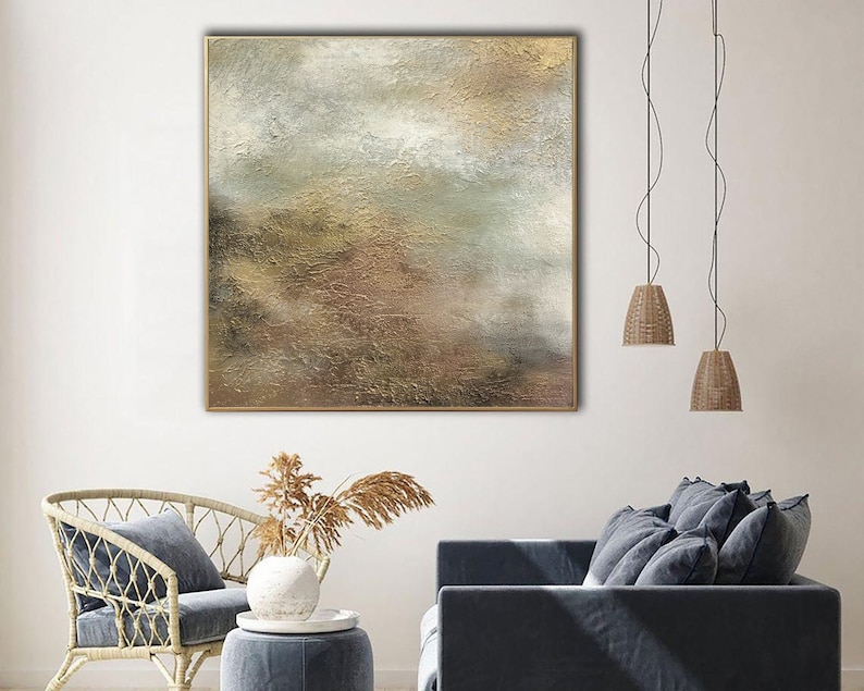 Pintura abstrata original em tons de bege - Arte quadrada texturizada ...