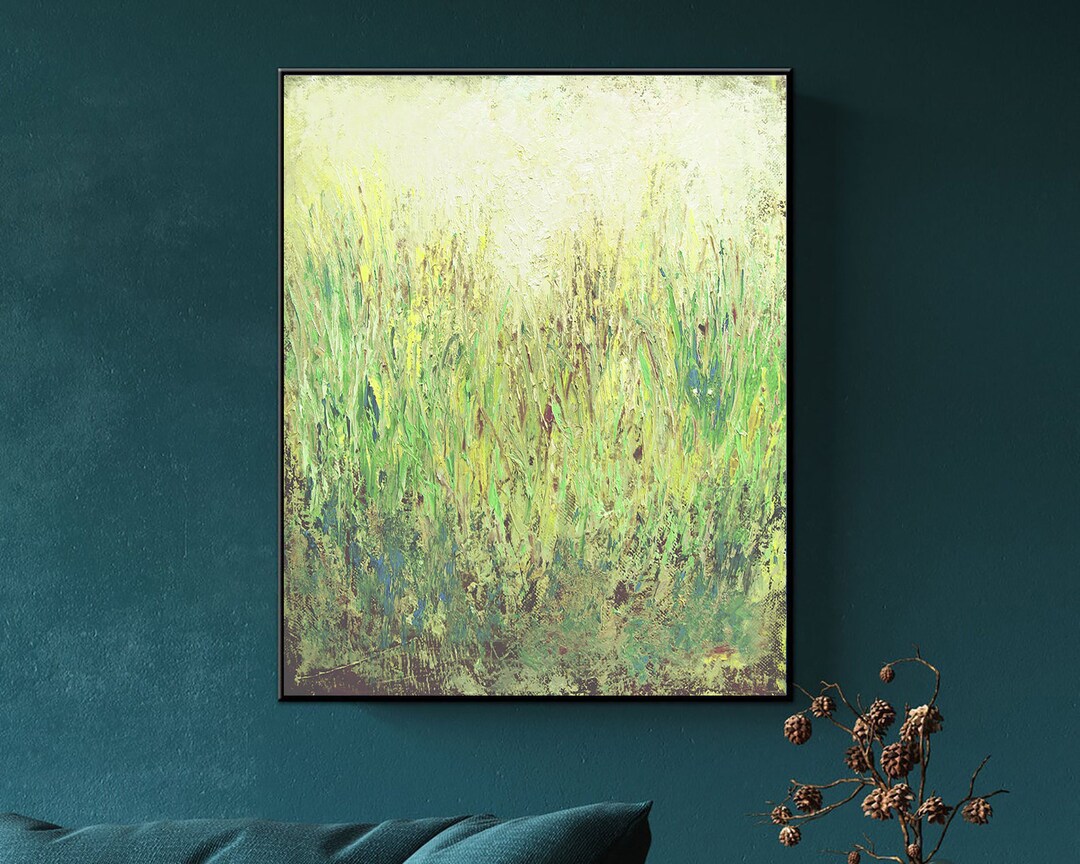 Grass Field Art Nature-inspired Art Green and Earthy Tones Painting ...
