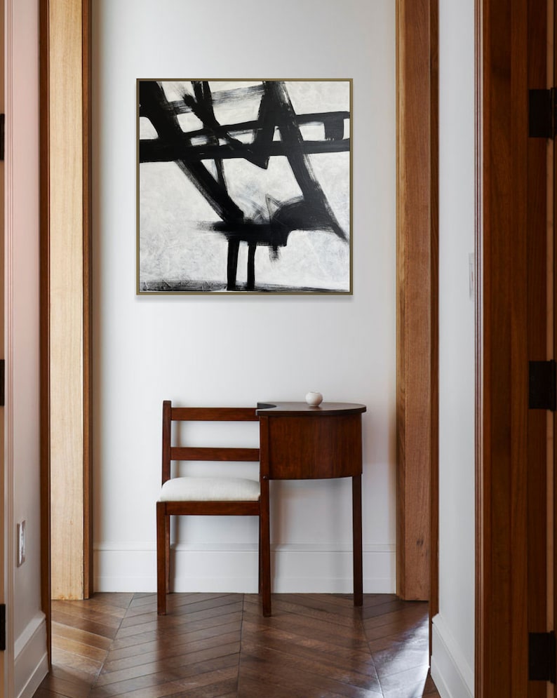Black White Abstract Painting Large: Minimalist Textured Canvas ...