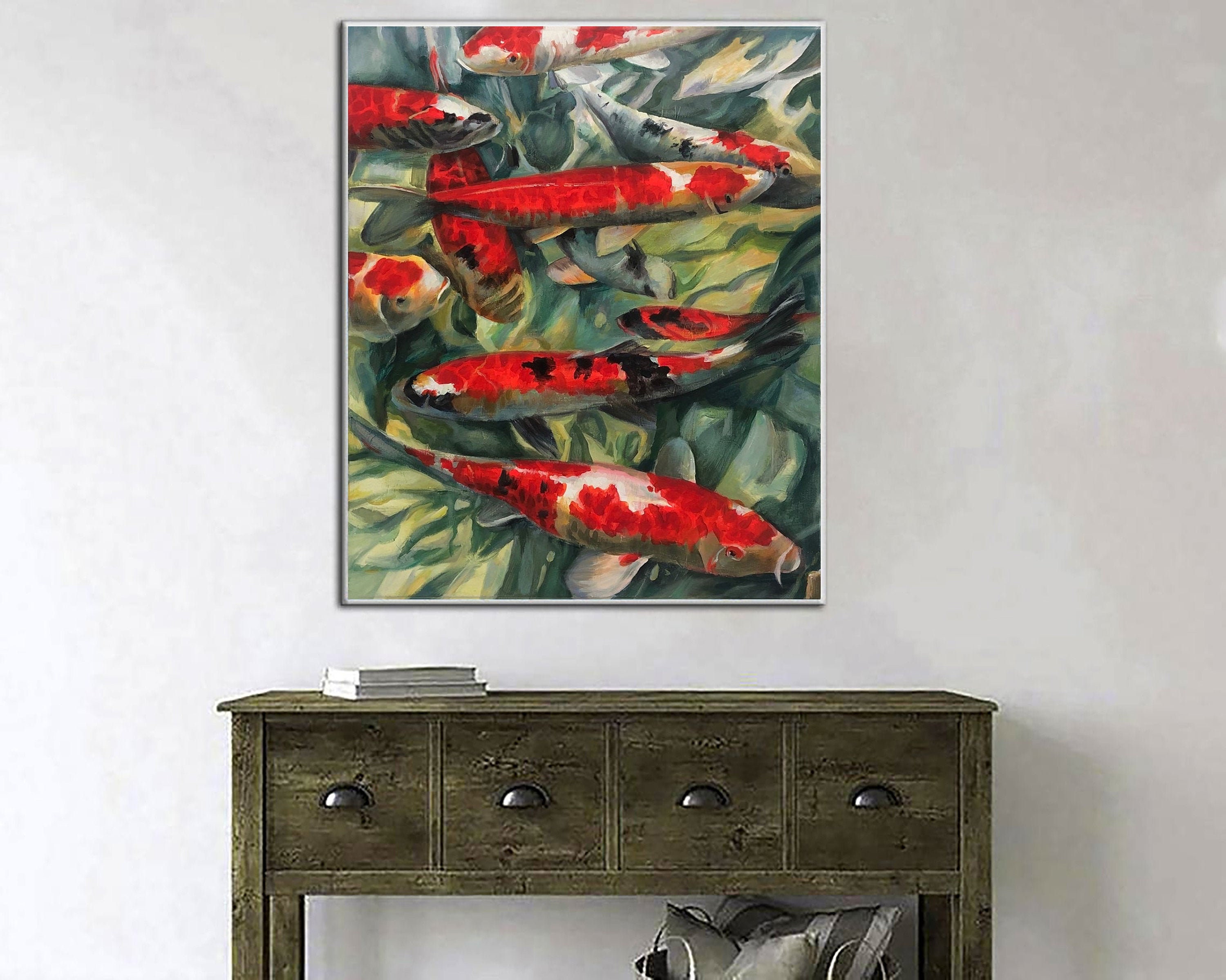 Koi Fish Oil Painting on Canvas Modern Wall Art Feng Shui | Etsy