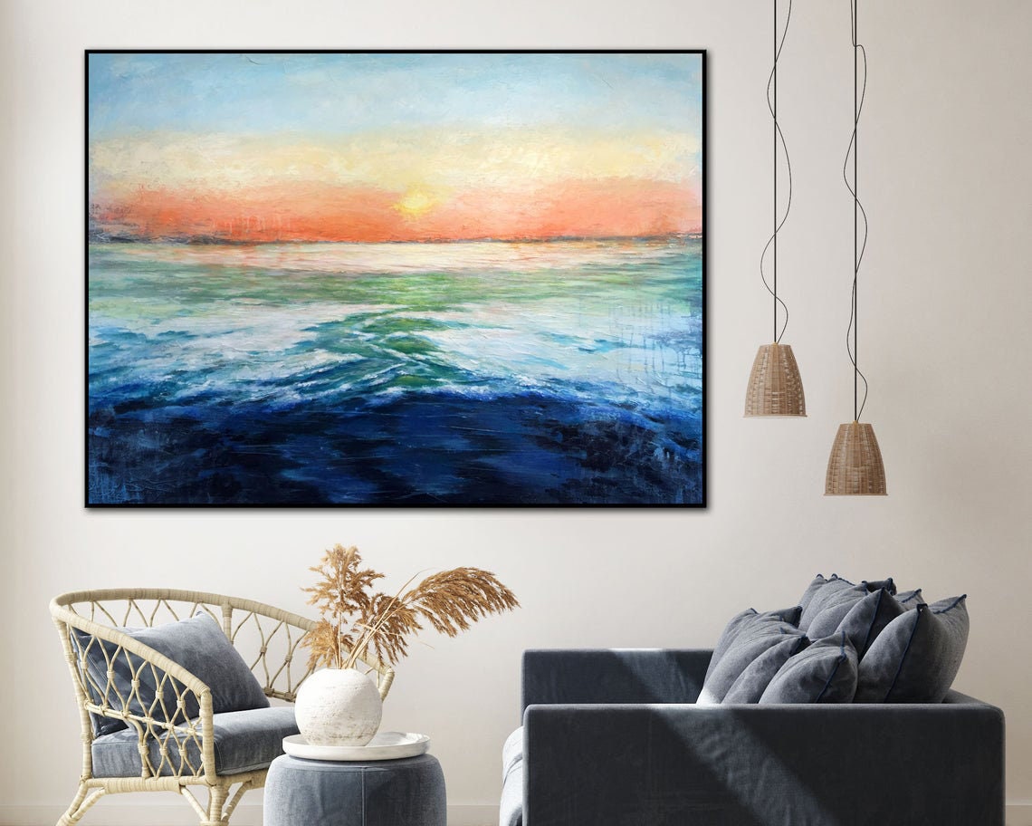 Abstract Sunset Painting Ocean Painting Canvas Abstract Ocean - Etsy