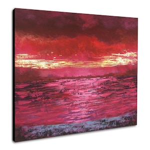 Abstract Red Sunset Painting Original Wall Art on Canvas Red Landscape ...