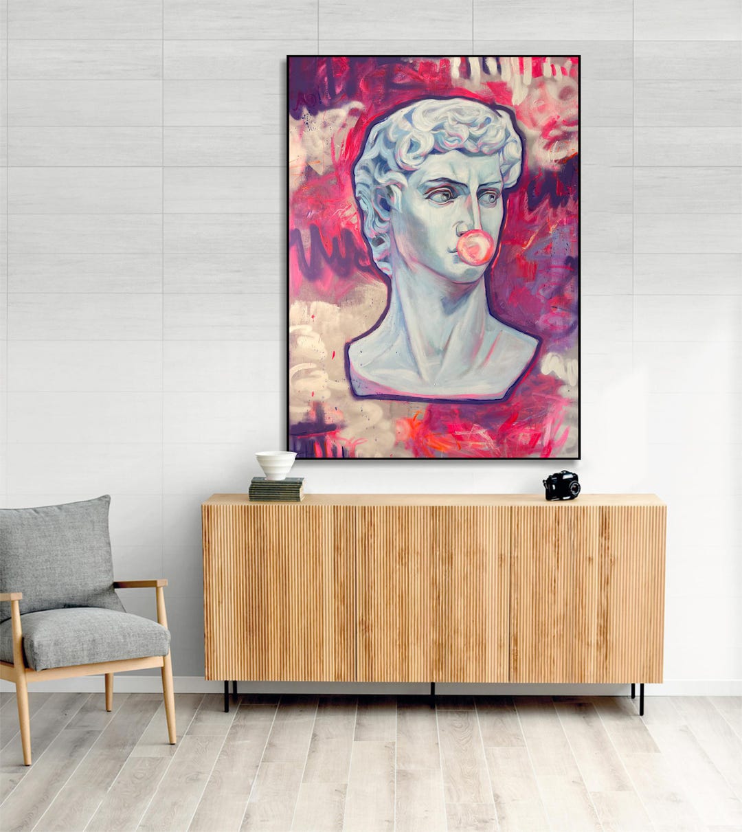 Abstract David Sculpture Oil Painting: Modern Pink Statue Art (54x40 ...