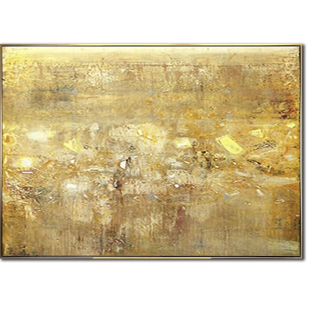Abstract Gold Painting on Canvas 40x60" Original Gold Yellow Painting ...