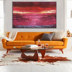 Abstract Red Sunset Painting Original Wall Art on Canvas Red Landscape ...
