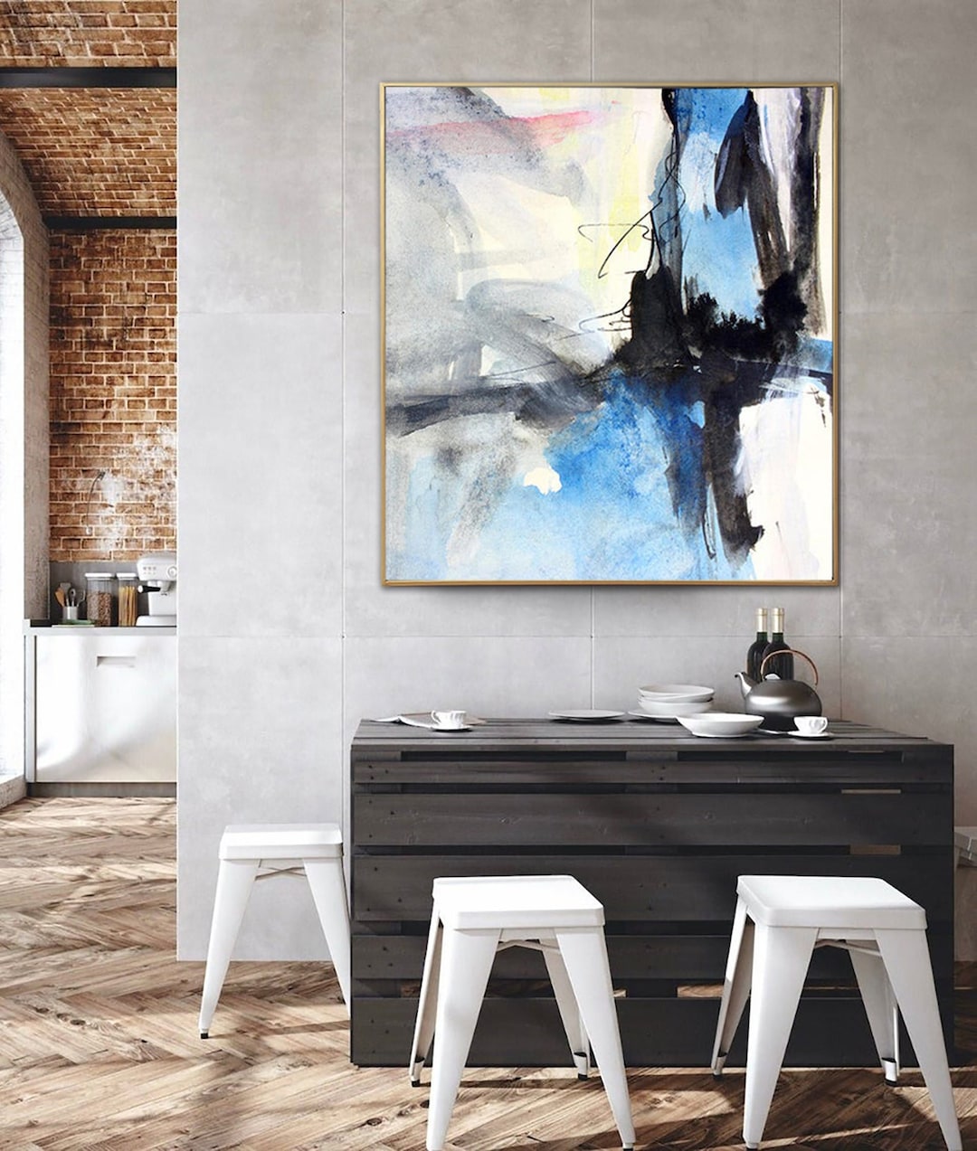 Large Abstract Blue Painting on Canvas Original Hand Painted Art ...