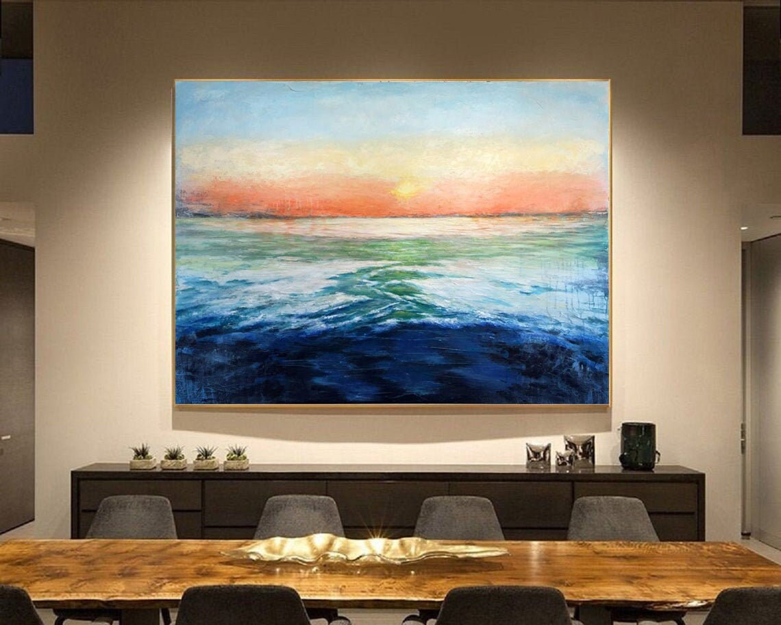Abstract Sunset Painting Ocean Painting Canvas Abstract Ocean - Etsy