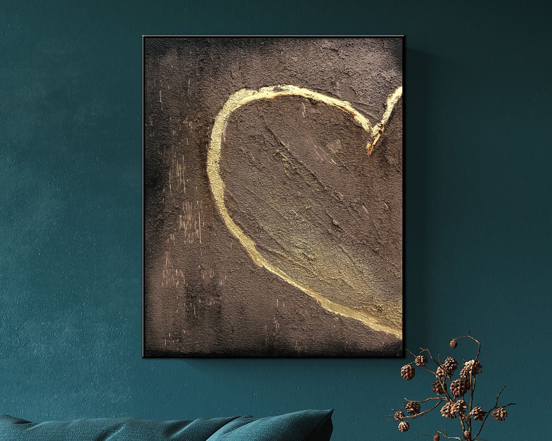 Large Abstract Heart Painting on Canvas Brown Wall Art Hand - Etsy