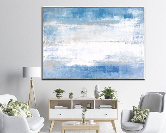 Abstract Painting on Canvas Blue Painting Large White Painting - Etsy