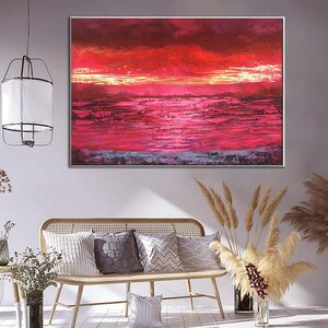 Abstract Red Sunset Painting Original Wall Art on Canvas Red - Etsy