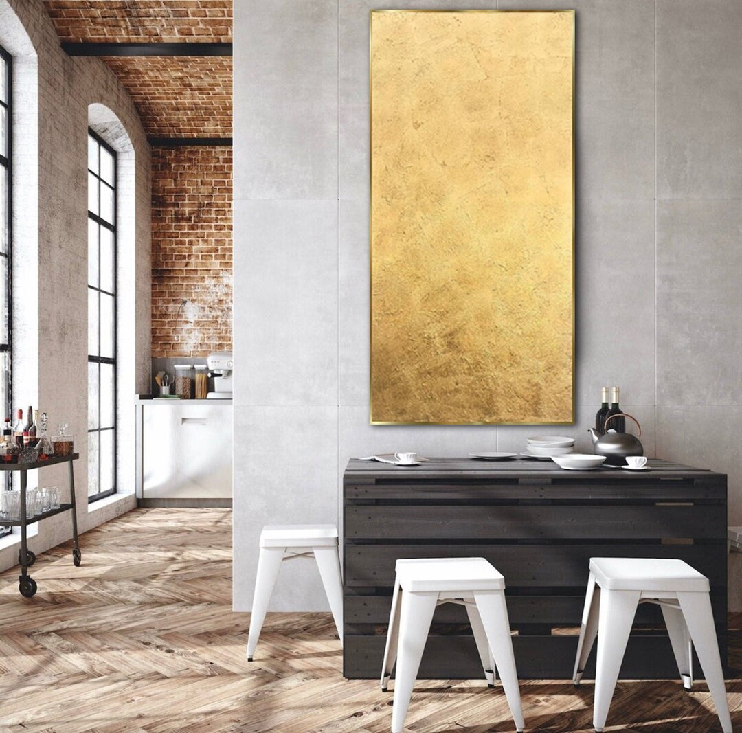 Abstract Gold Painting on Canvas Original Golden Fine Art Modern Gold ...