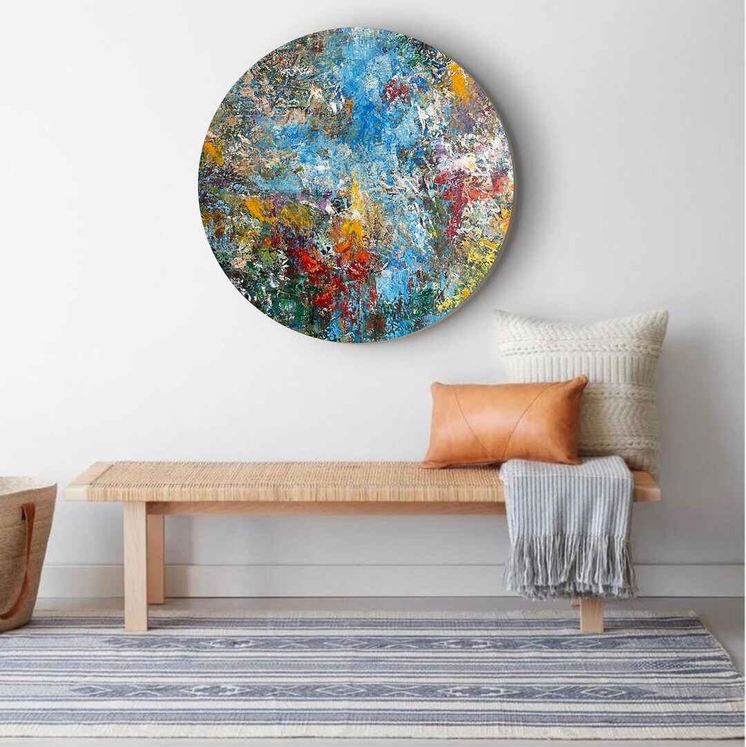 Abstract Colorful Round Painting on Canvas Acrylic Textured Wall ...