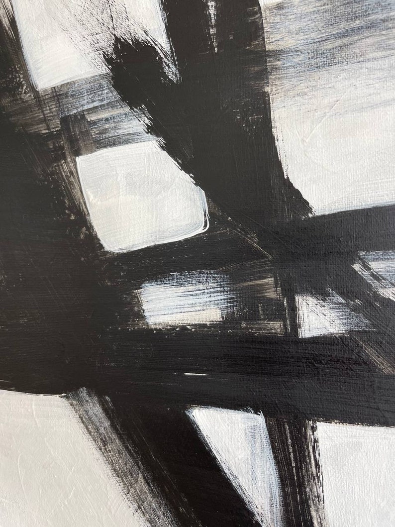 Black White Abstract Painting Large: Minimalist Textured Canvas ...