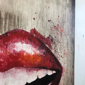Large Abstract Red Lips Paintings on Canvas Original Textured Fine Art ...