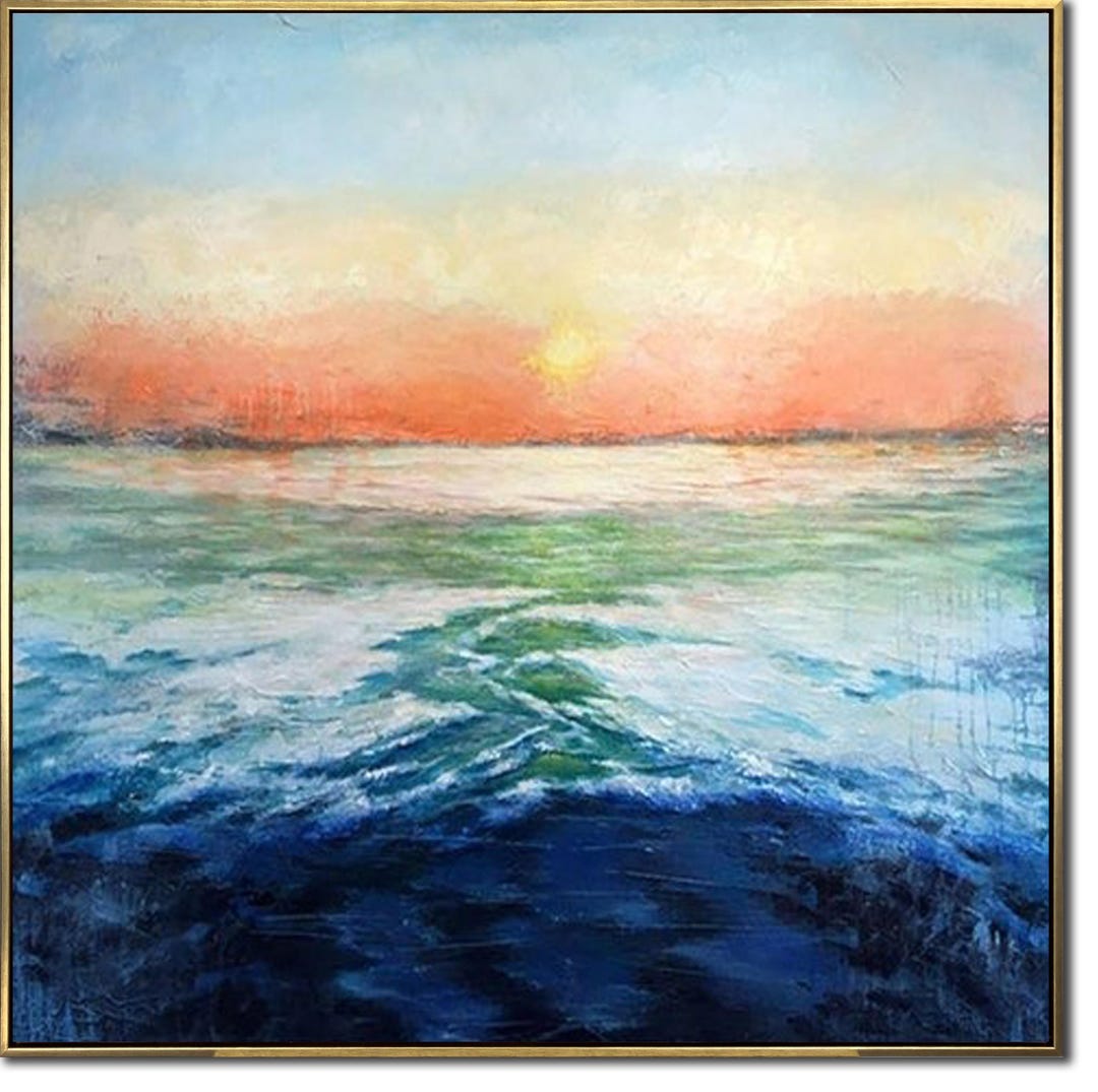 Abstract Sunset Over the Ocean Paintings on Canvas, Original Seascape ...