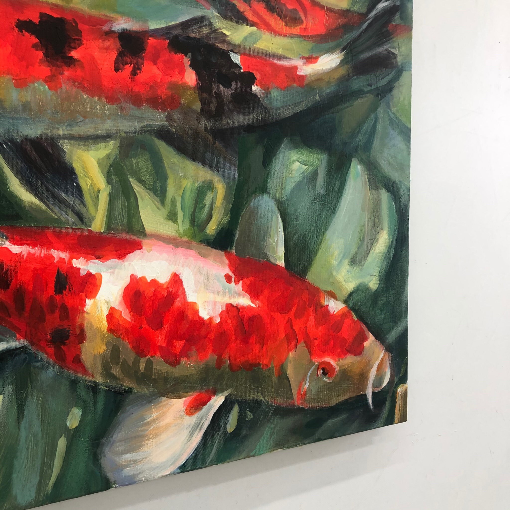 Koi Fish Oil Painting On Canvas Modern Wall Art Feng Shui | Etsy
