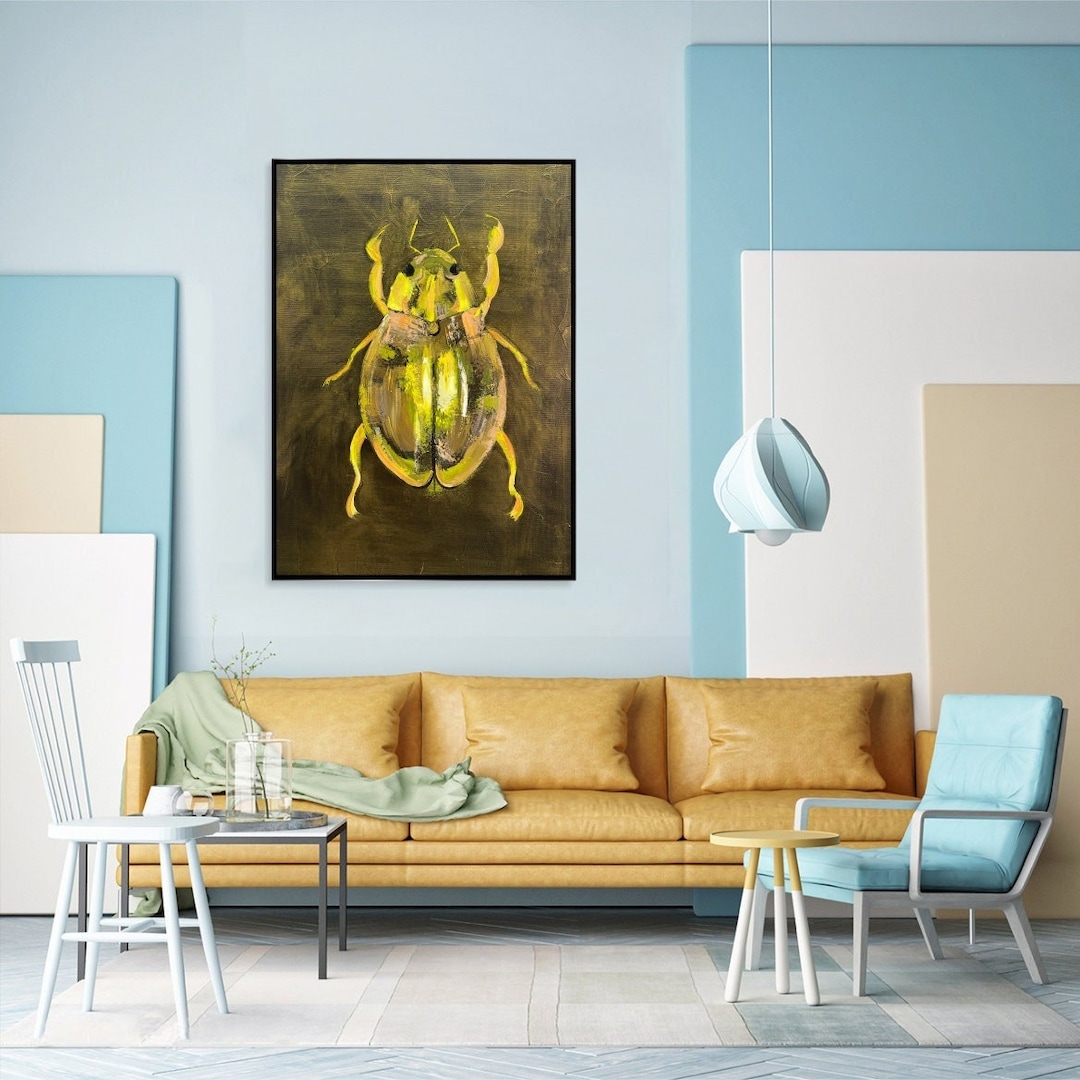 Abstract Beetle Paintings on Canvas Realistic Insect Art in Vivid Gold ...