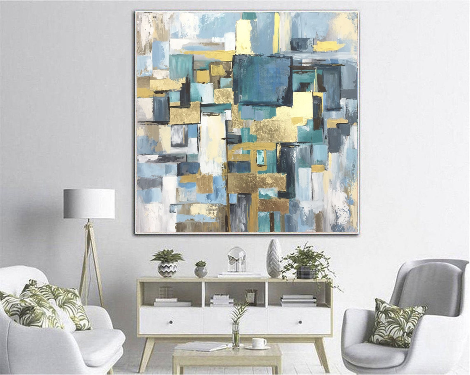 Original Paintings Large Blue Wall Art 60x60 Gold Leaf - Etsy