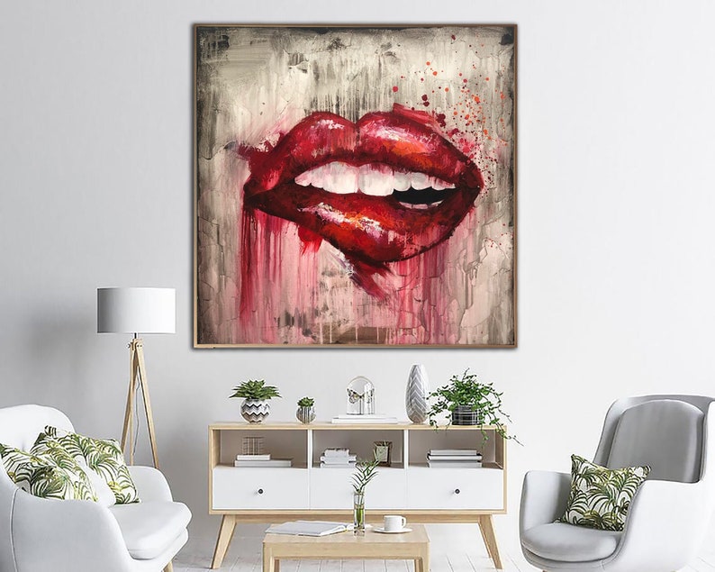 Large Abstract Red Lips Paintings on Canvas Original Textured - Etsy