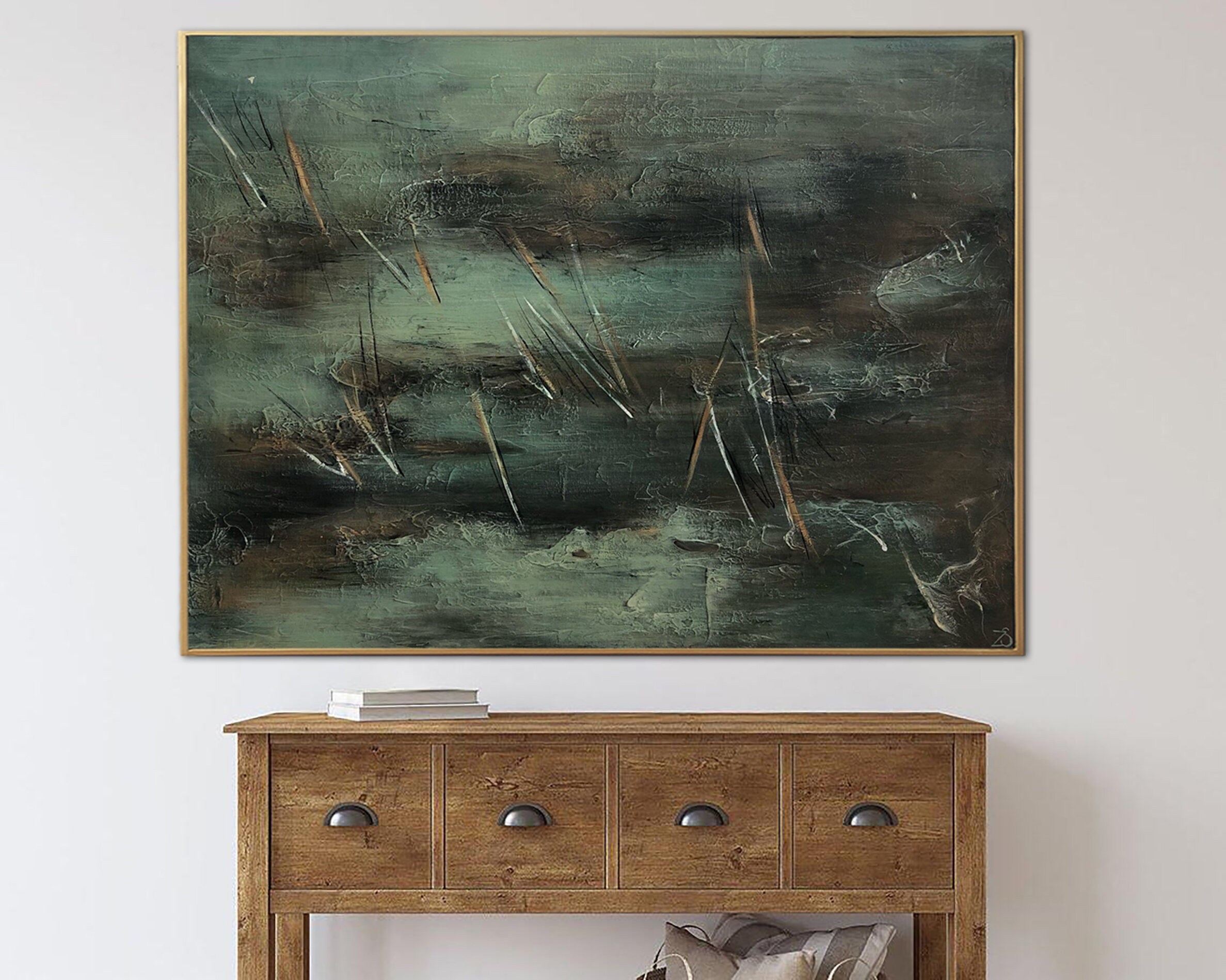 Large Abstract Dark Green Paintings on Canvas Heavy Textured - Etsy