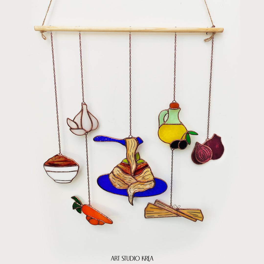 Spaghetti Stained Glass Hanging Suncatcher Decoration for Kitchen Food ...