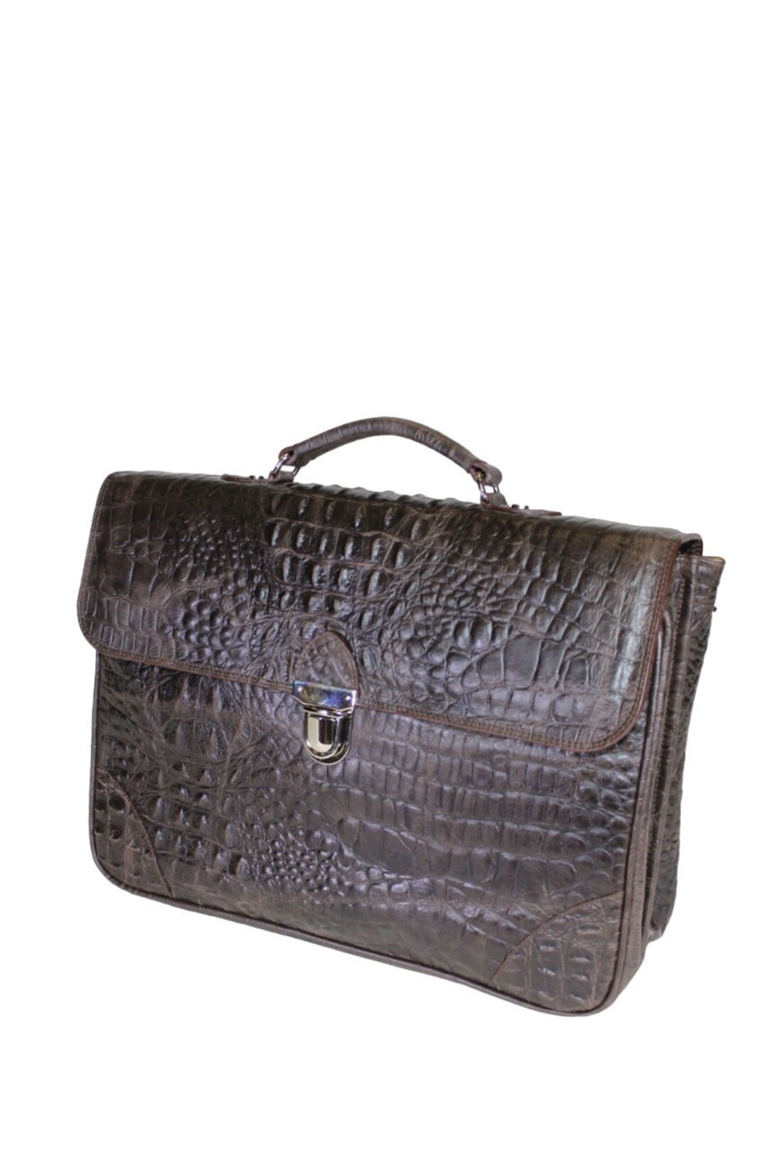 Briefcase Folder Bag Real Embossed Calf Leather Crocodile Print Italian ...