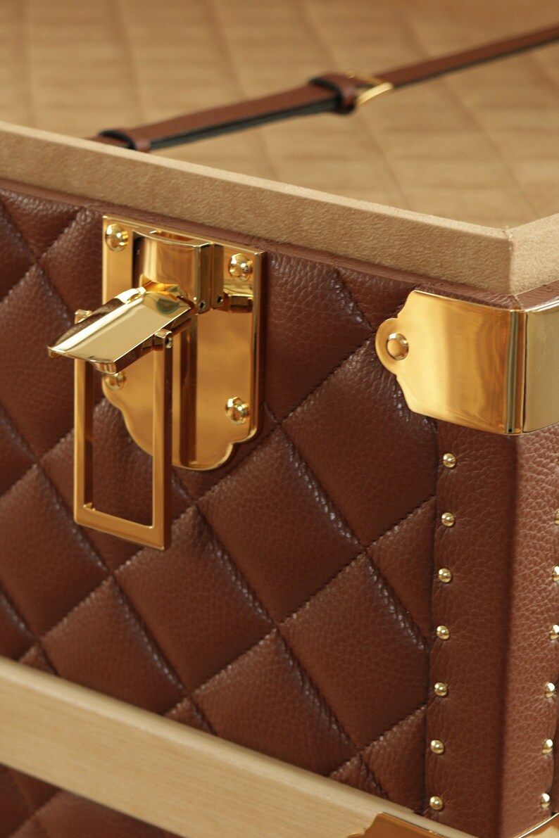 Leather Trunk Garment Bag Suitcase Travel Real Leather & Wood Handmade ...