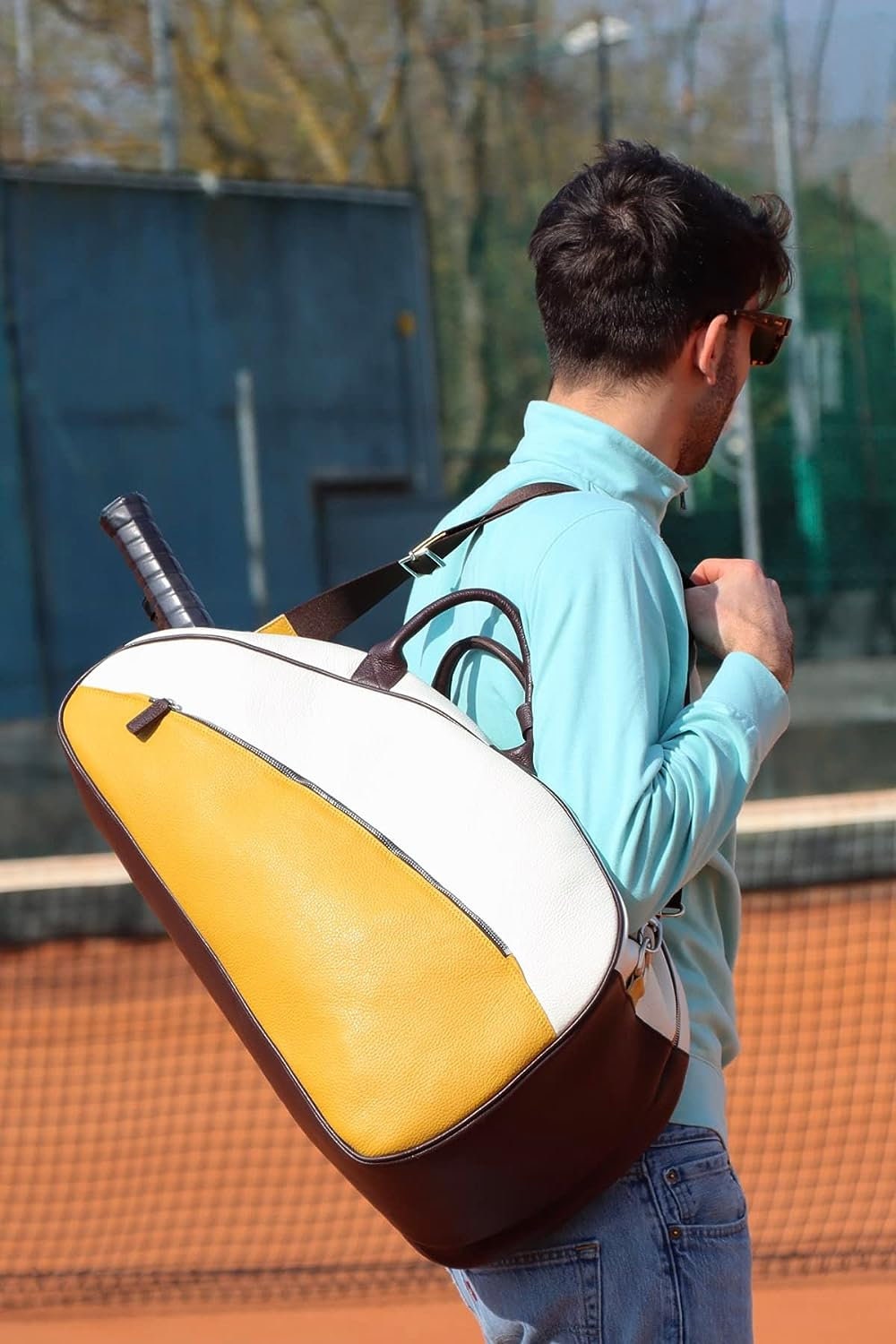 Padel Pickleball Leather Duffle Bag for 4 Rackets Soft Pebble-grain ...