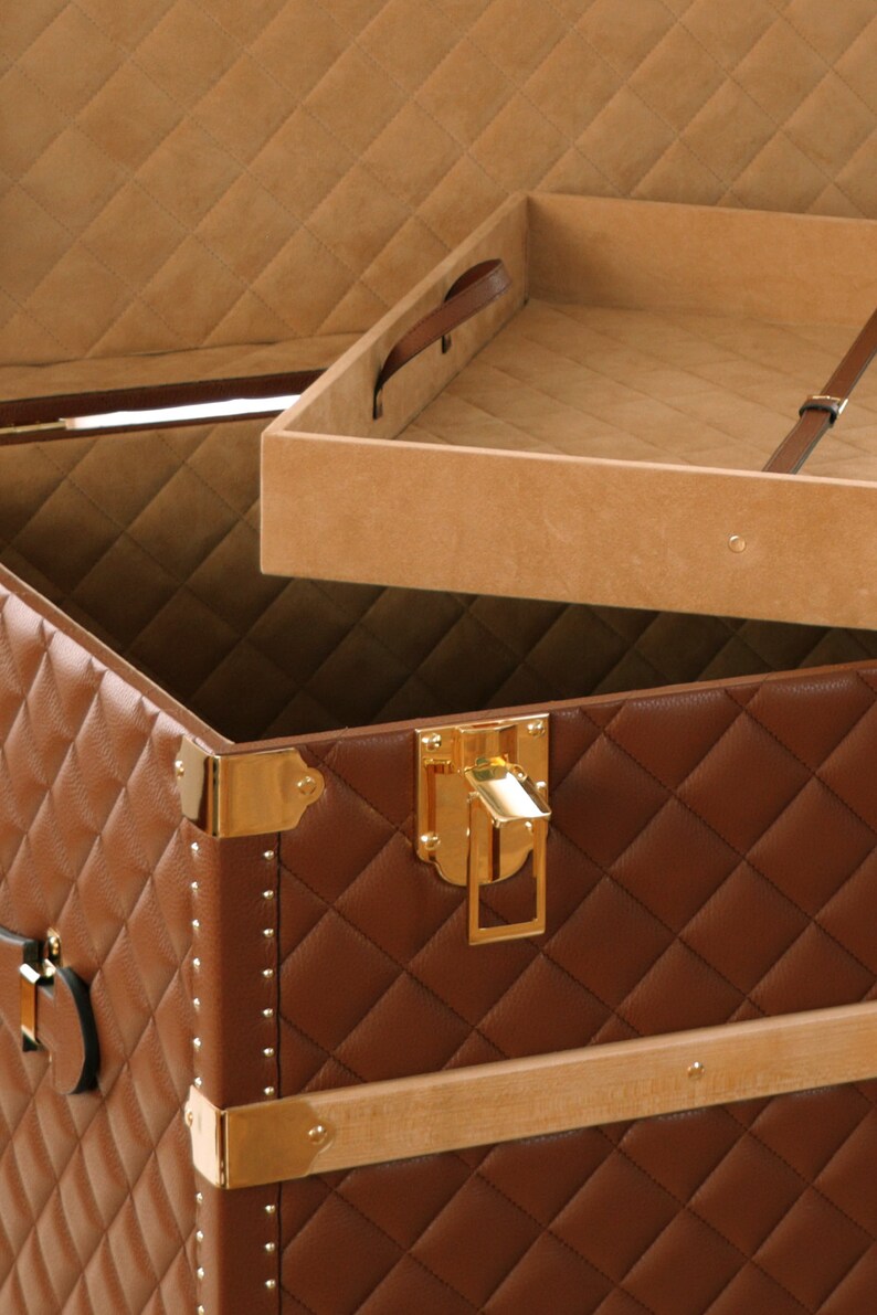 Leather Trunk Garment Bag Suitcase Travel Real Leather & Wood Handmade ...