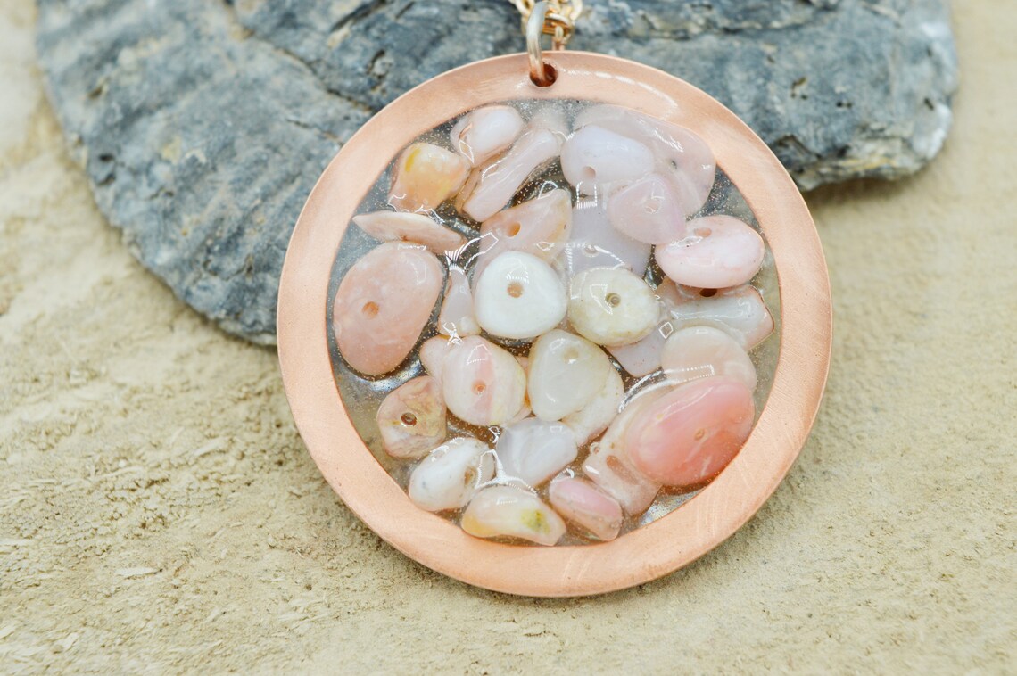 Pink Peruvian Opal Copper Geode Necklace / Self Healing Peace Pink Opal ...