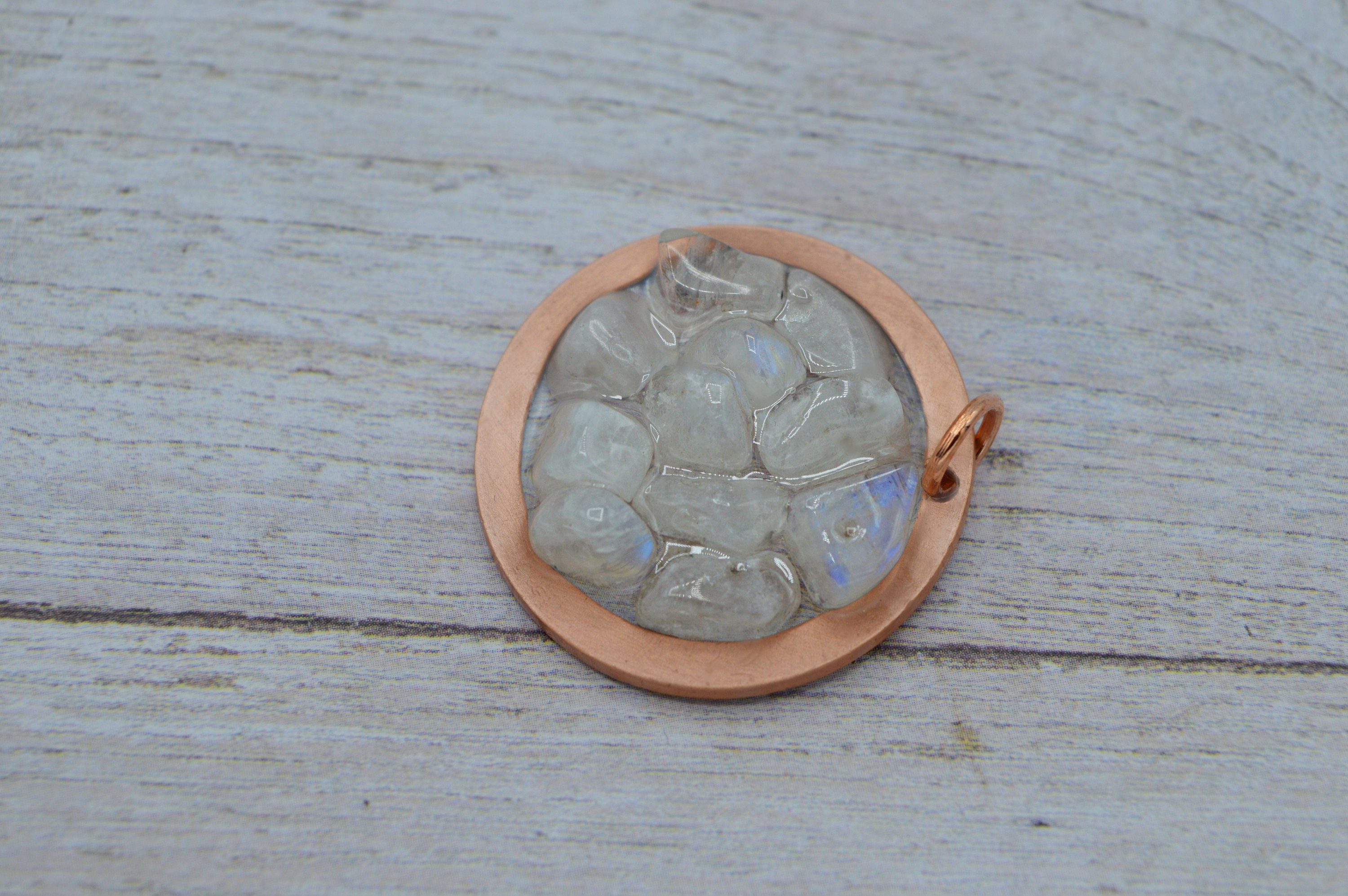 Rainbow Moonstone Copper Geode Pendant / Anxiety Holistic | Etsy