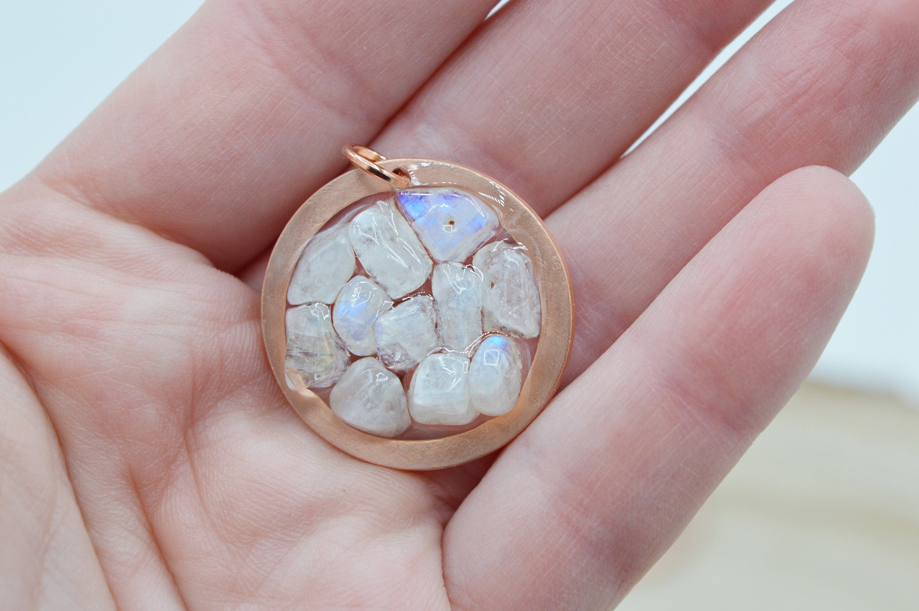 Rainbow Moonstone Copper Geode Pendant / Anxiety Holistic | Etsy