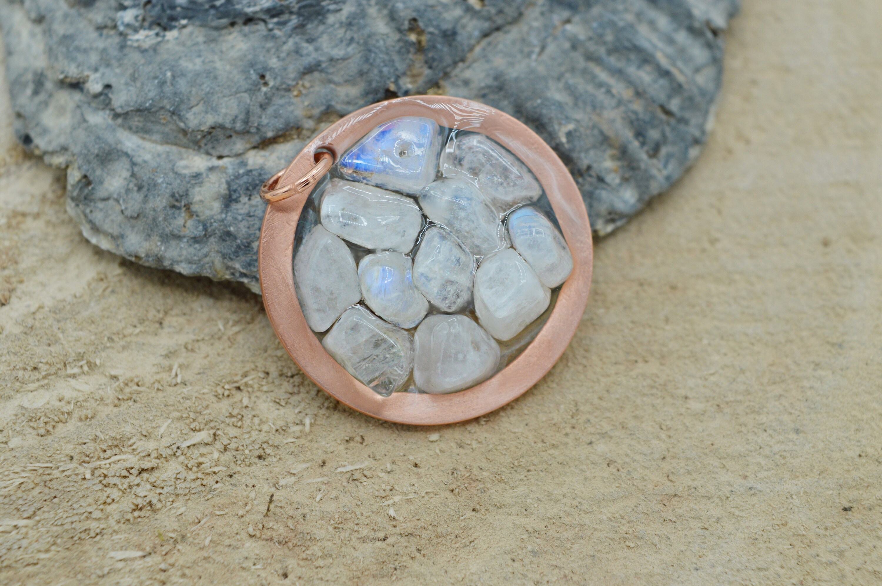 Rainbow Moonstone Copper Geode Pendant / Anxiety Holistic | Etsy