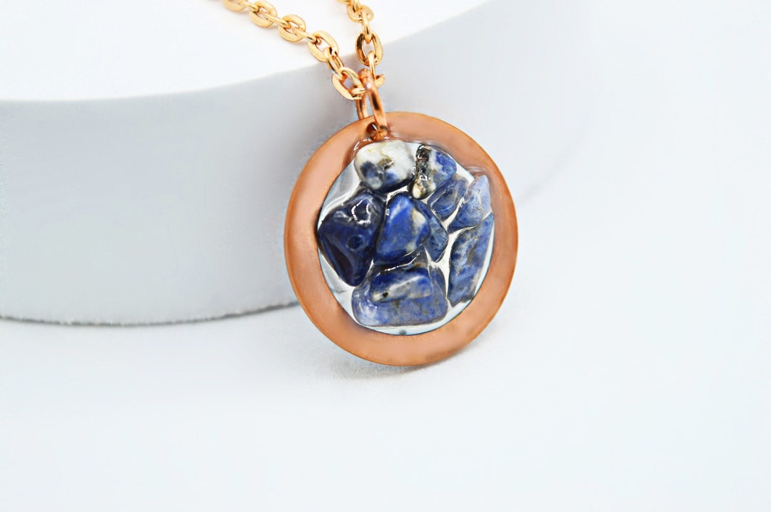 Indigo Blue Sodalite Copper Geode Pendant / Anxiety Relief Orgone ...