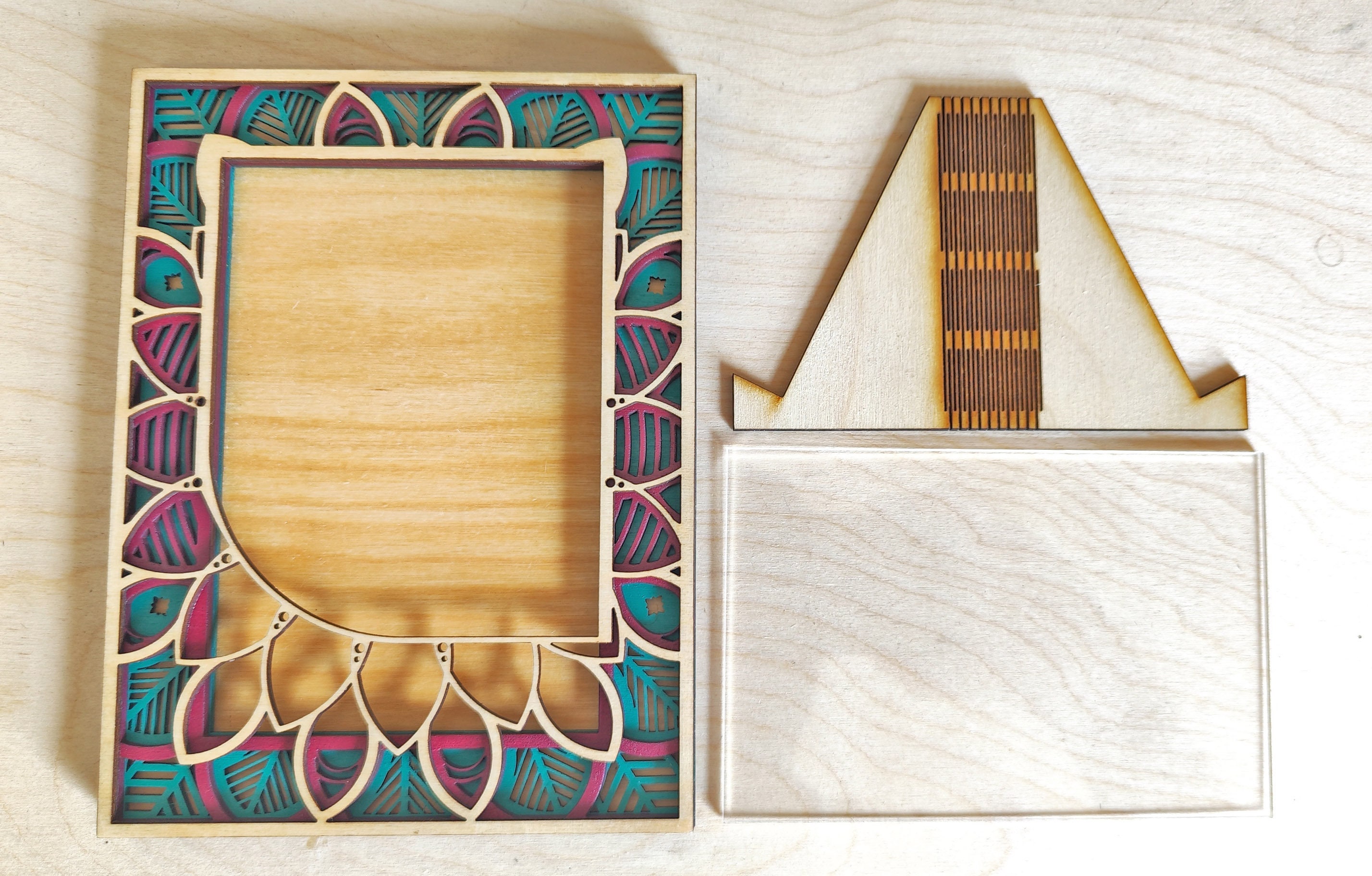 Mandala Picture Frame 6"x4" - Cerise & Teal - Wooden Mandala Natural ...
