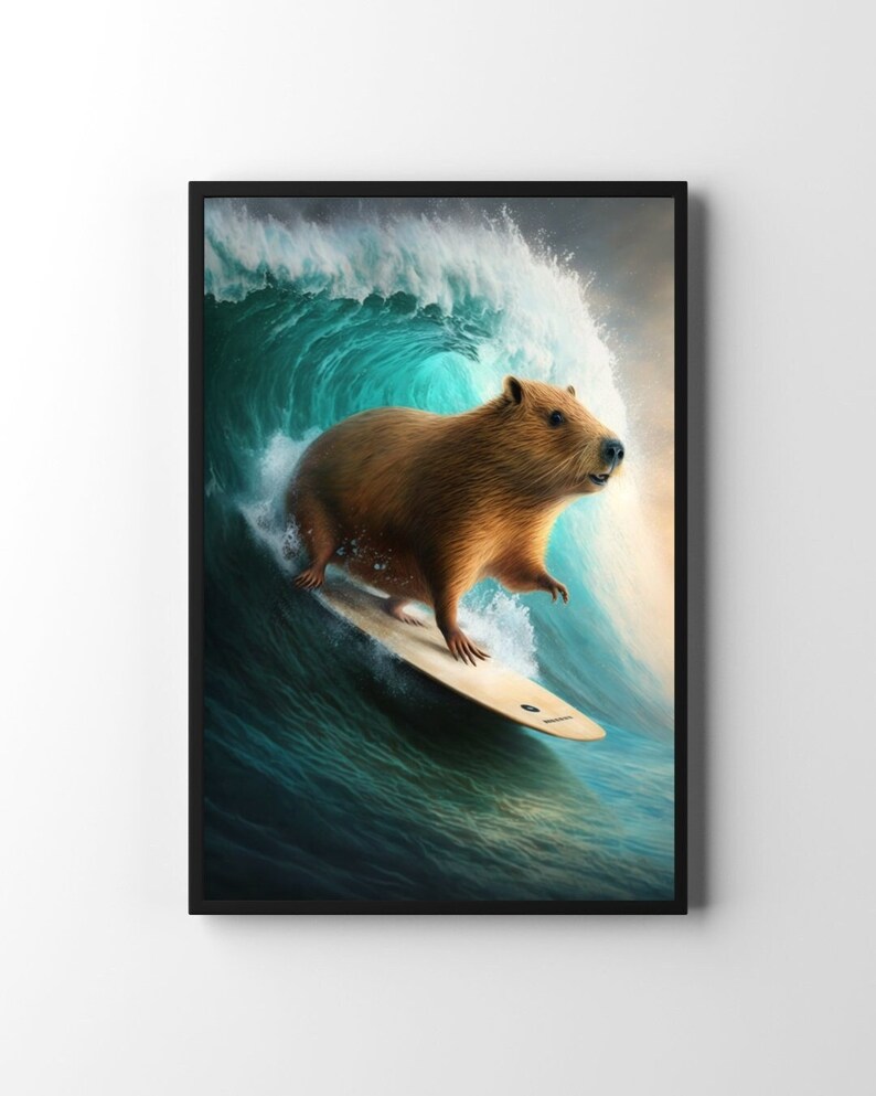 Capybara Surfing on a Wave Print Digital Art Print - Etsy