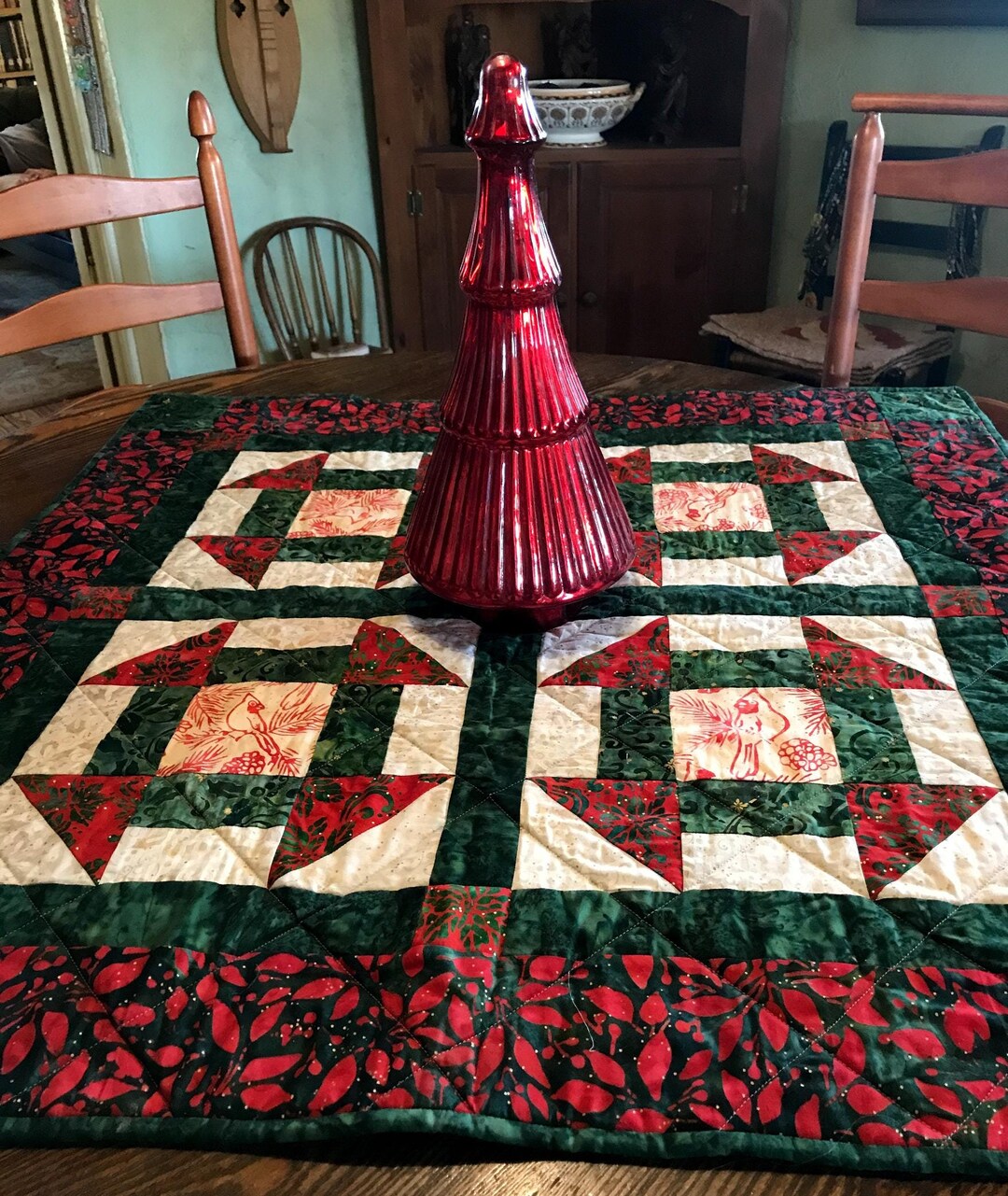 Handmade Christmas Batik Quilted Table Topper - One of a Kind - Artisan ...